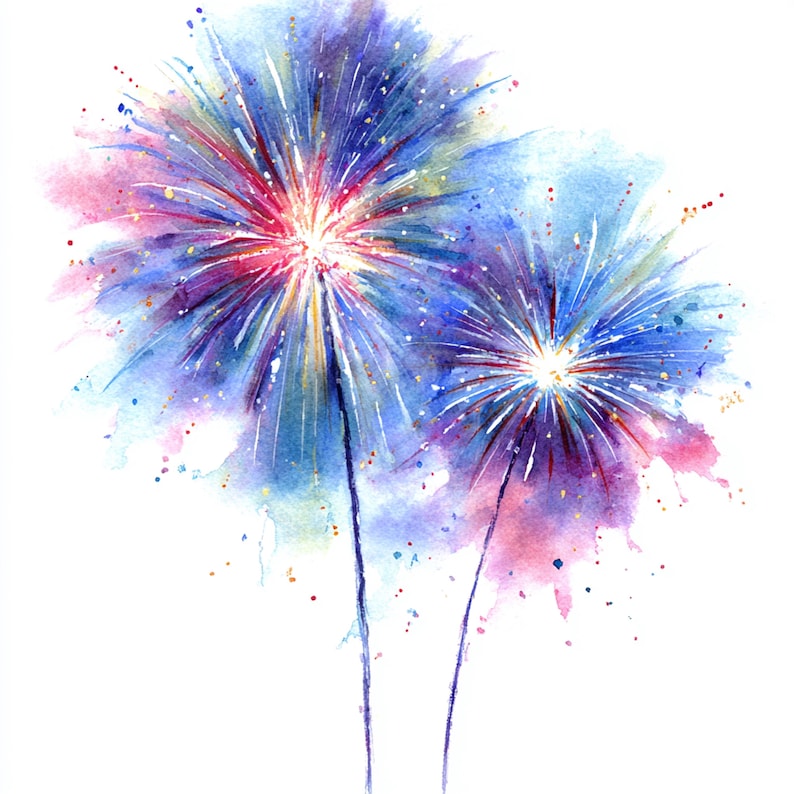 10 Printable Fireworks, Watercolor Fireworks Clip Art, Fireworks Decor ...