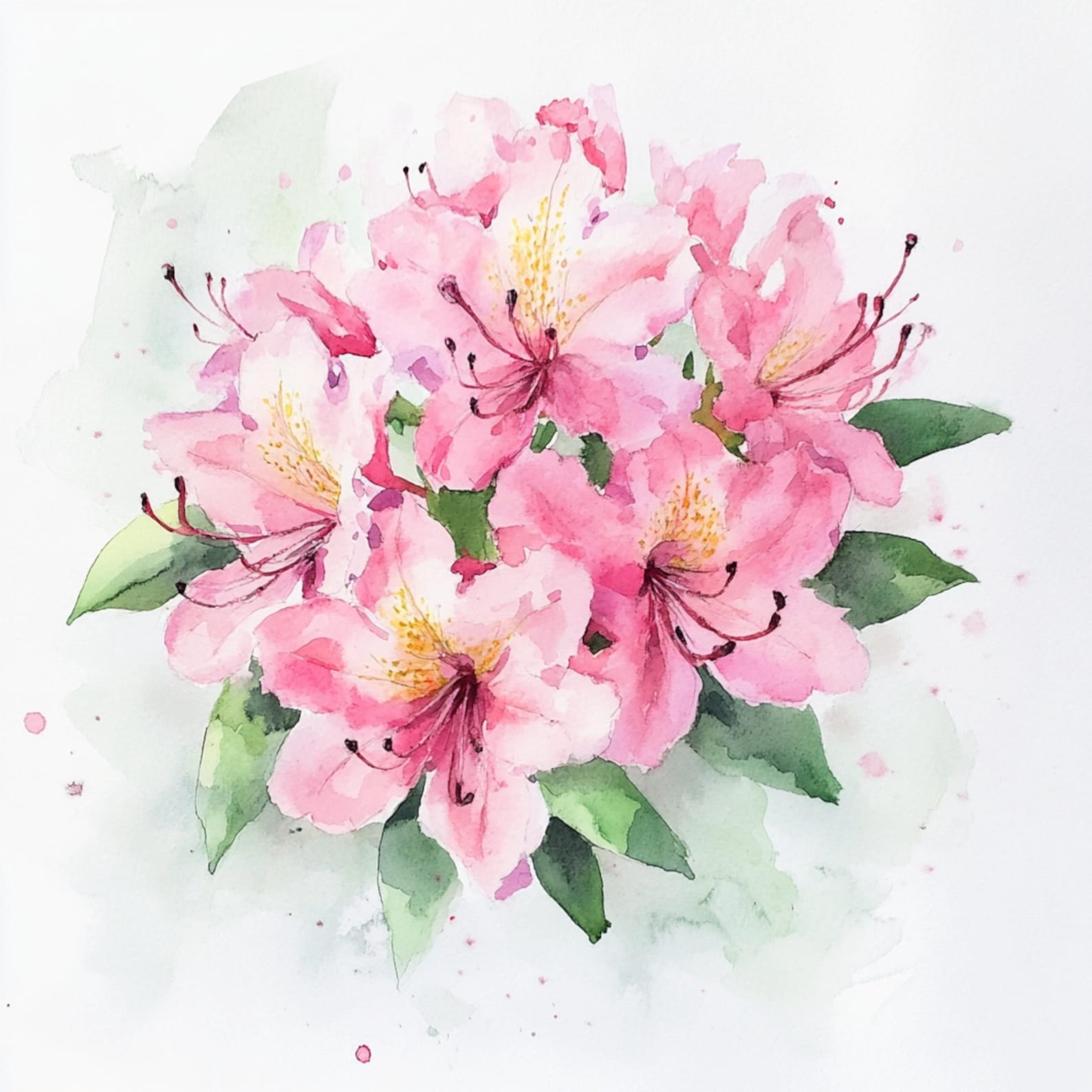 10 Printable Azaleas Watercolor, Pink Rhododendron, Watercolor Pink ...