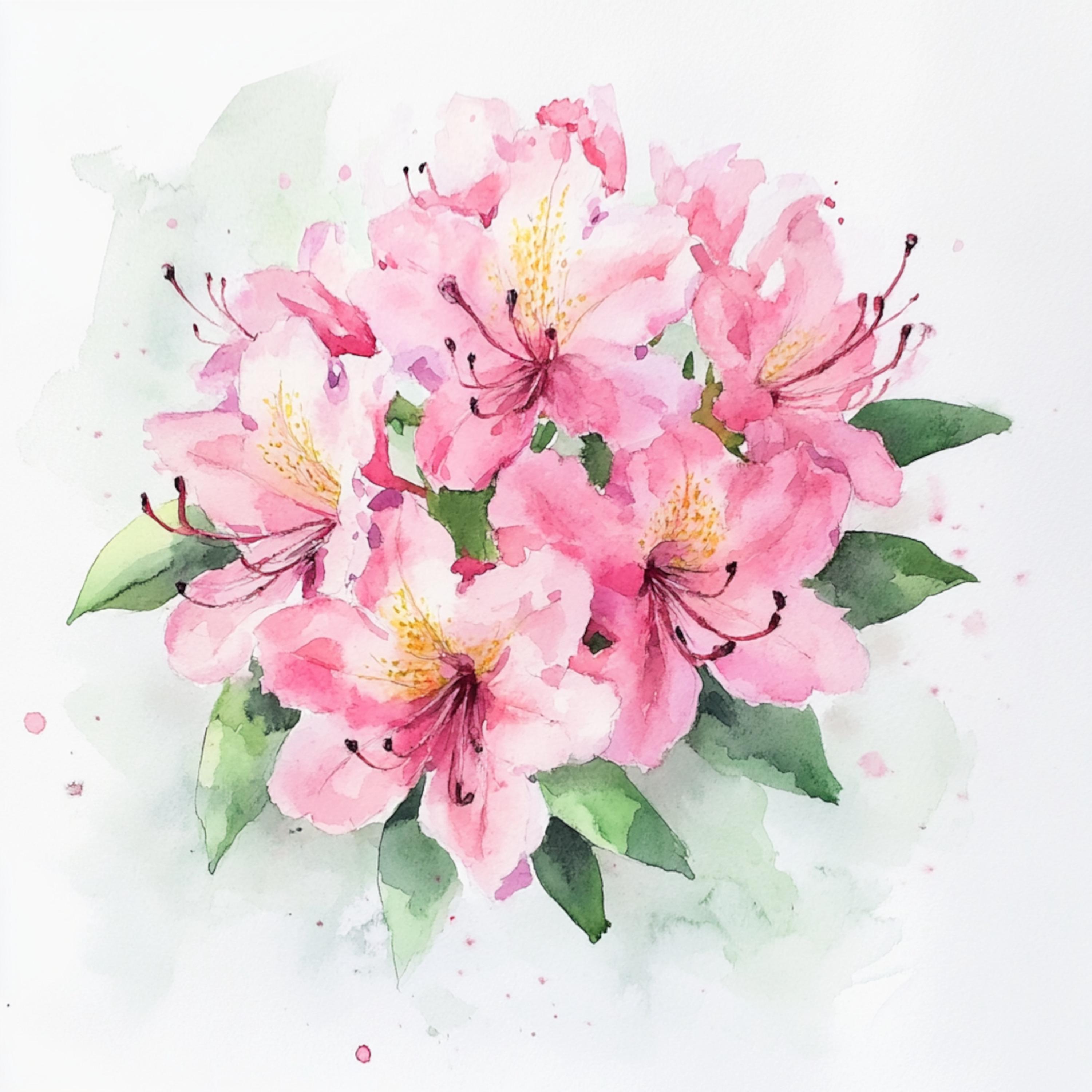 10 Printable Azaleas Watercolor, Pink Rhododendron, Watercolor Pink ...