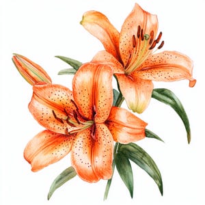 10 Printable Tiger Lily Flowers, Watercolor Lily, Botanical Lily Art ...