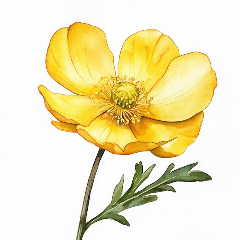 Printable Buttercup Flower Decor, Watercolor Images, Wildflower ...