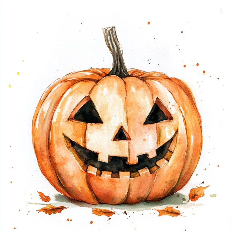 12 Printable Halloween Clipart, Watercolor Jack O' Lantern, High ...