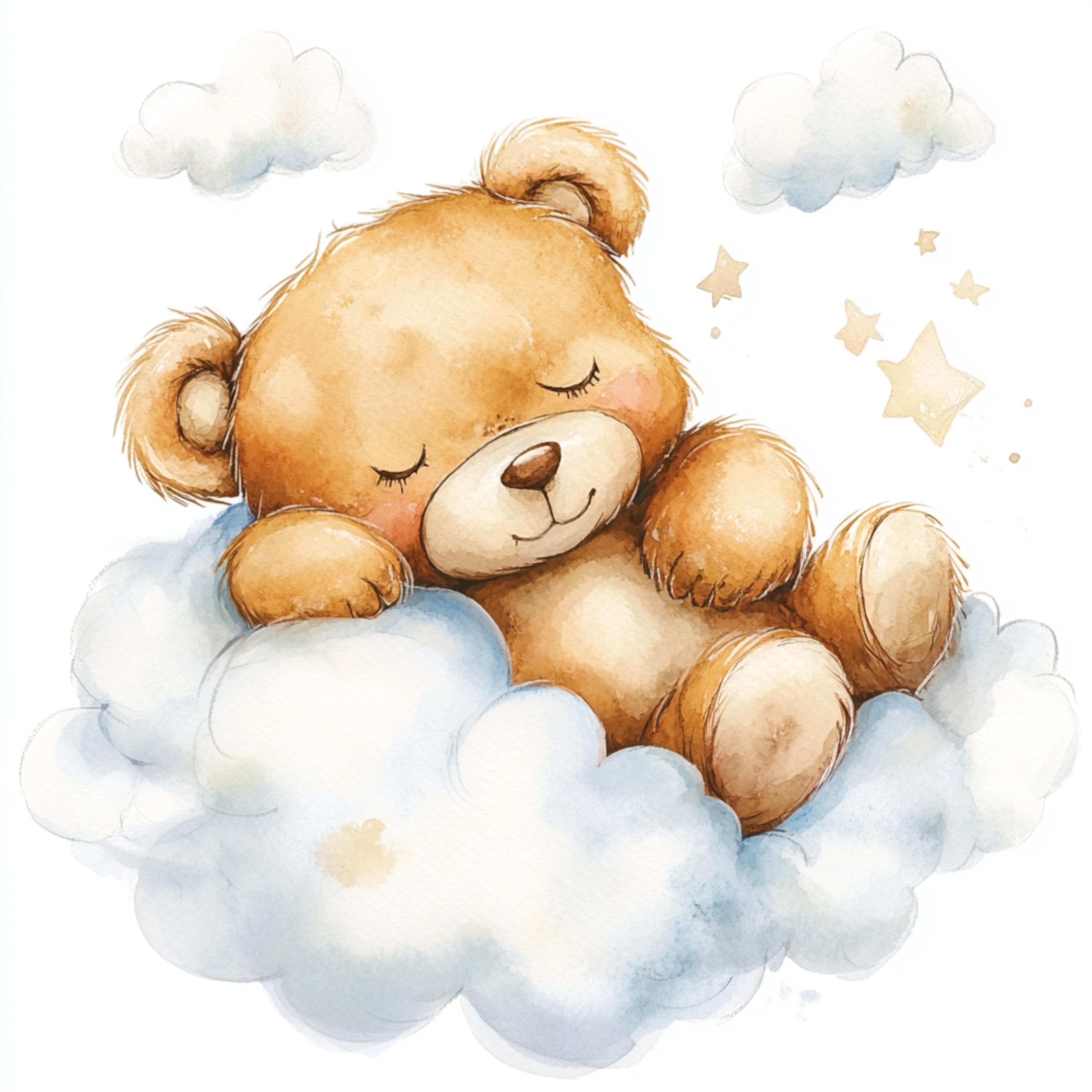 10 Printable Sleeppy Teddy Bear Toy, Watercolor Art, Sleepping Teddy ...