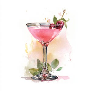 12 Printable Pink Cocktail, Watercolor Images, Girl Cocktailart ...