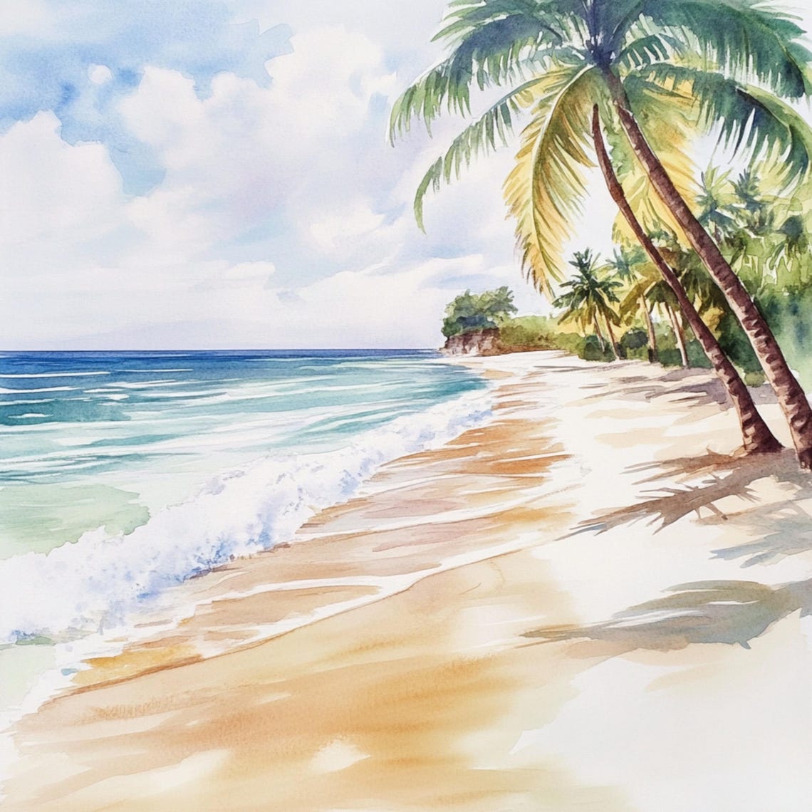 10 Printable Beach, Sandy Beach Landscape Art, Paradise Art, Tropical ...