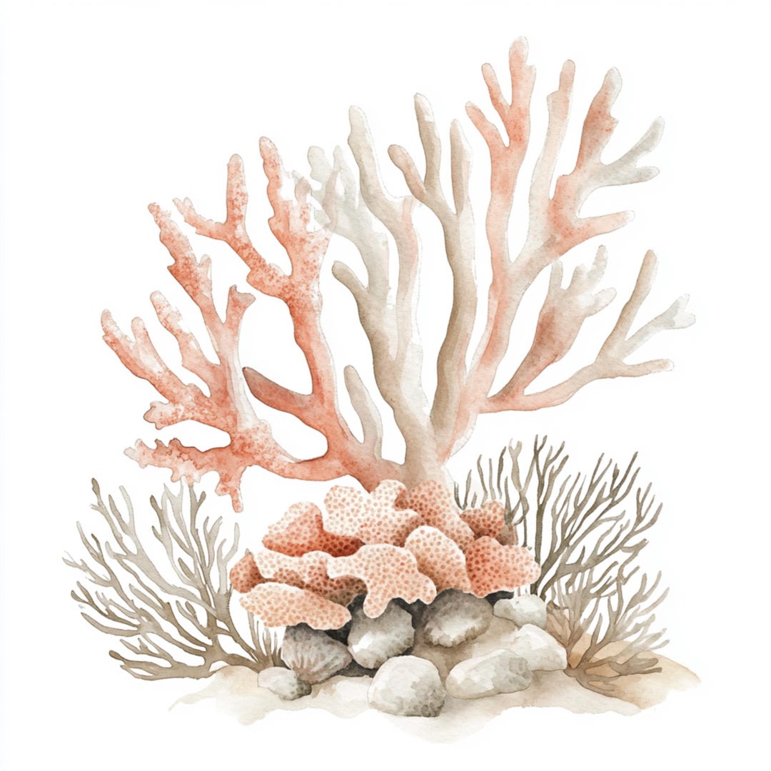 10 Printable Corals Clipart, Corals Watercolor, Nautical Print, Sea ...