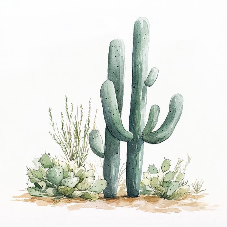 10 Printable Cactus in Desert Decor, Watercolor Images, Cactus ...