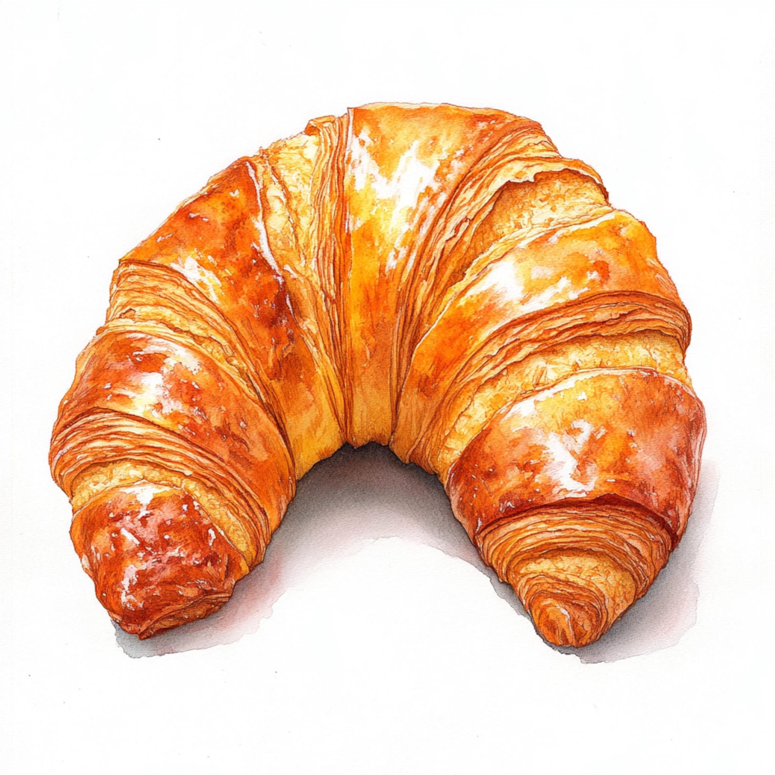 Printable Croissant Art, Watercolor Images, Croissants on Plate ...