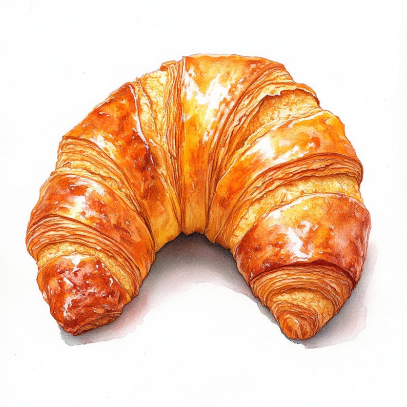 Printable Croissant Art, Watercolor Images, Croissants on Plate ...