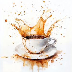 Printable Coffee Splash Art, Watercolor Images, Coffee Splash Print ...