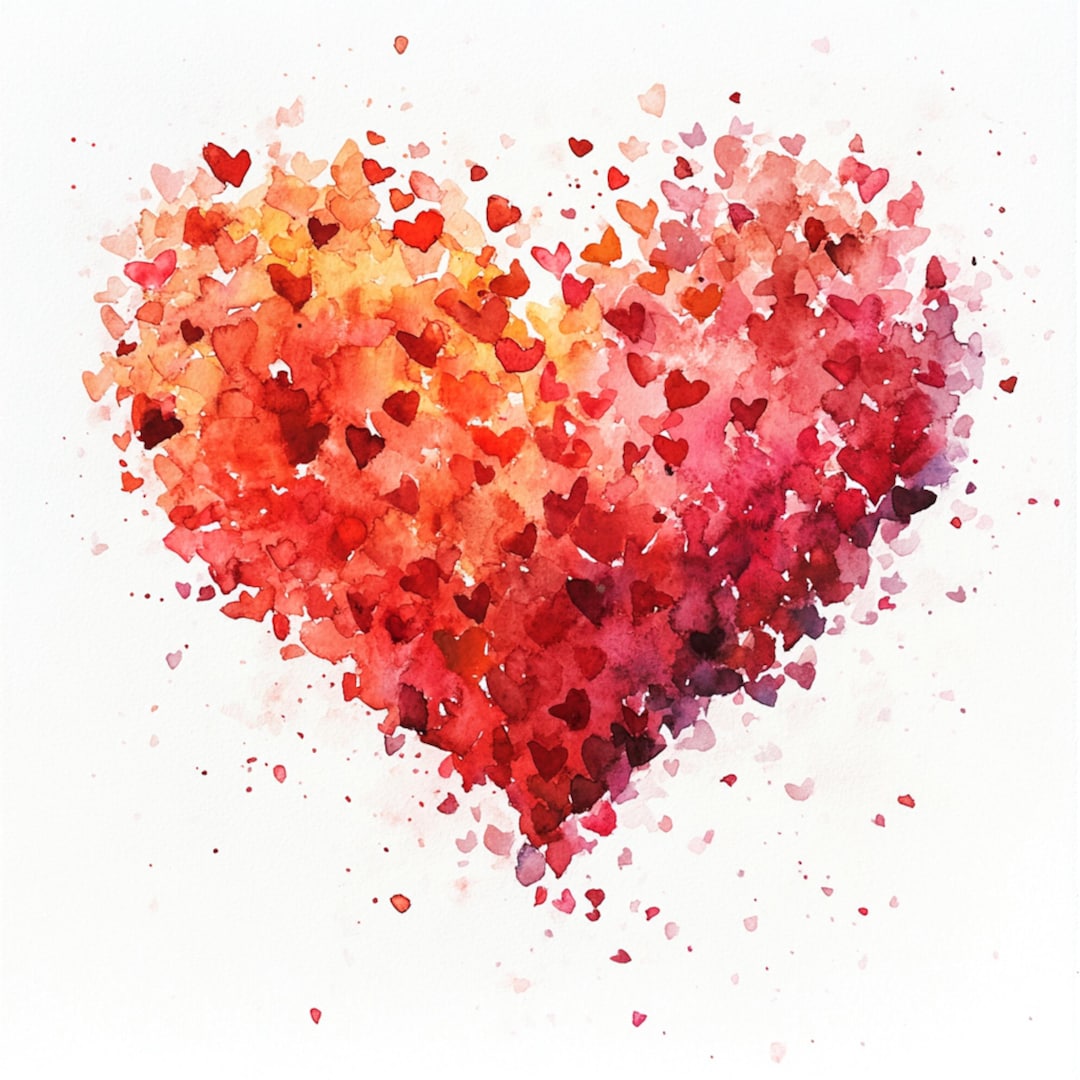 10 Printable Watercolor Heart Decor, Watercolor Colorfull Heart, Red ...