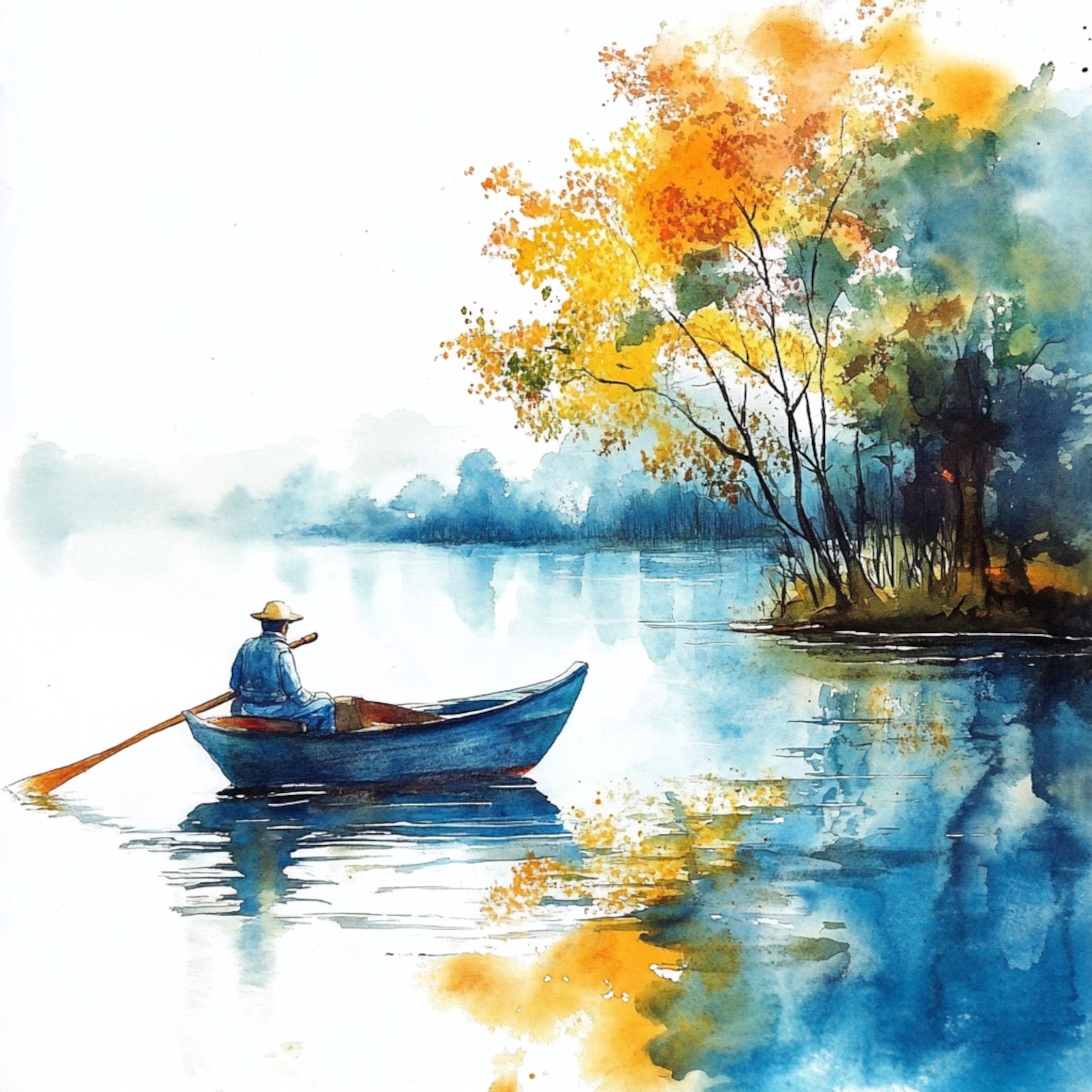 10 Printable Fishing Man, Fisherman on Lake, Watercolor Clipart ...