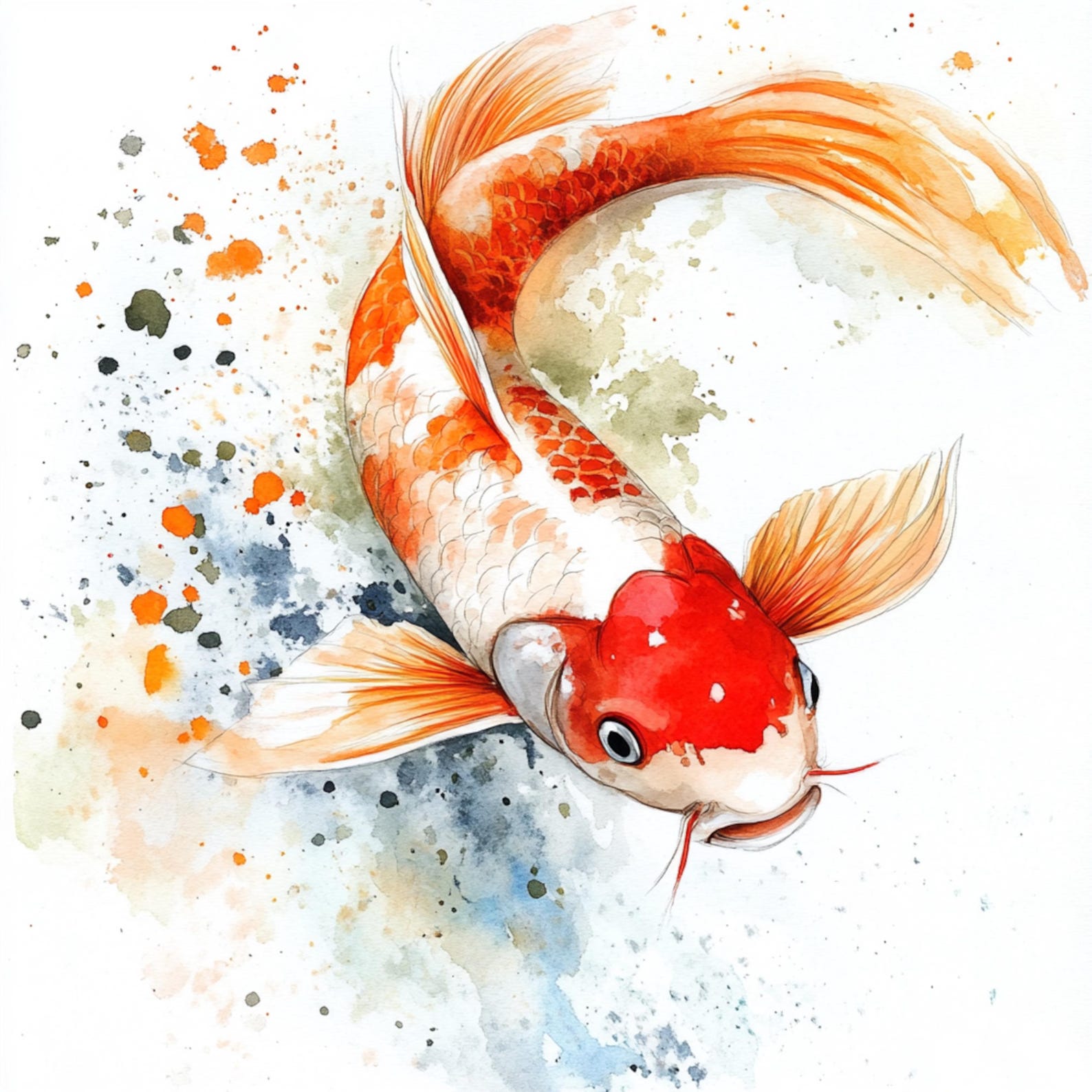 Printable Koi Fish Clipart, Koi Fish Watercolor, Nautical Clip Art ...