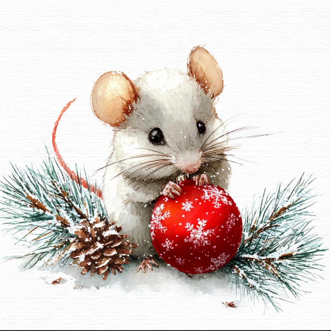 10 Printable Little Mouse, Watercolor Christmas Mouse, Cute Animal ...