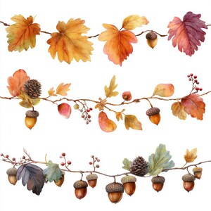 10 Printable Fall Leaves Garland, Watercolor Autumn Leaves, Botanical ...