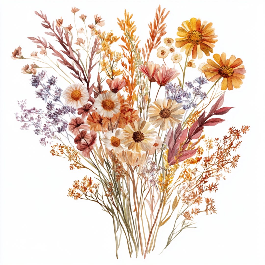 Printable Dried Wilflowers Decor, Watercolor Dry Flowers, Wildflower ...