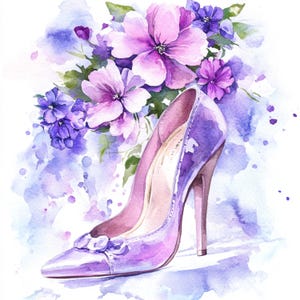 Printable Prom Lilac Shoes, Purple Prom Shoes, Watercolor Art, Floral ...