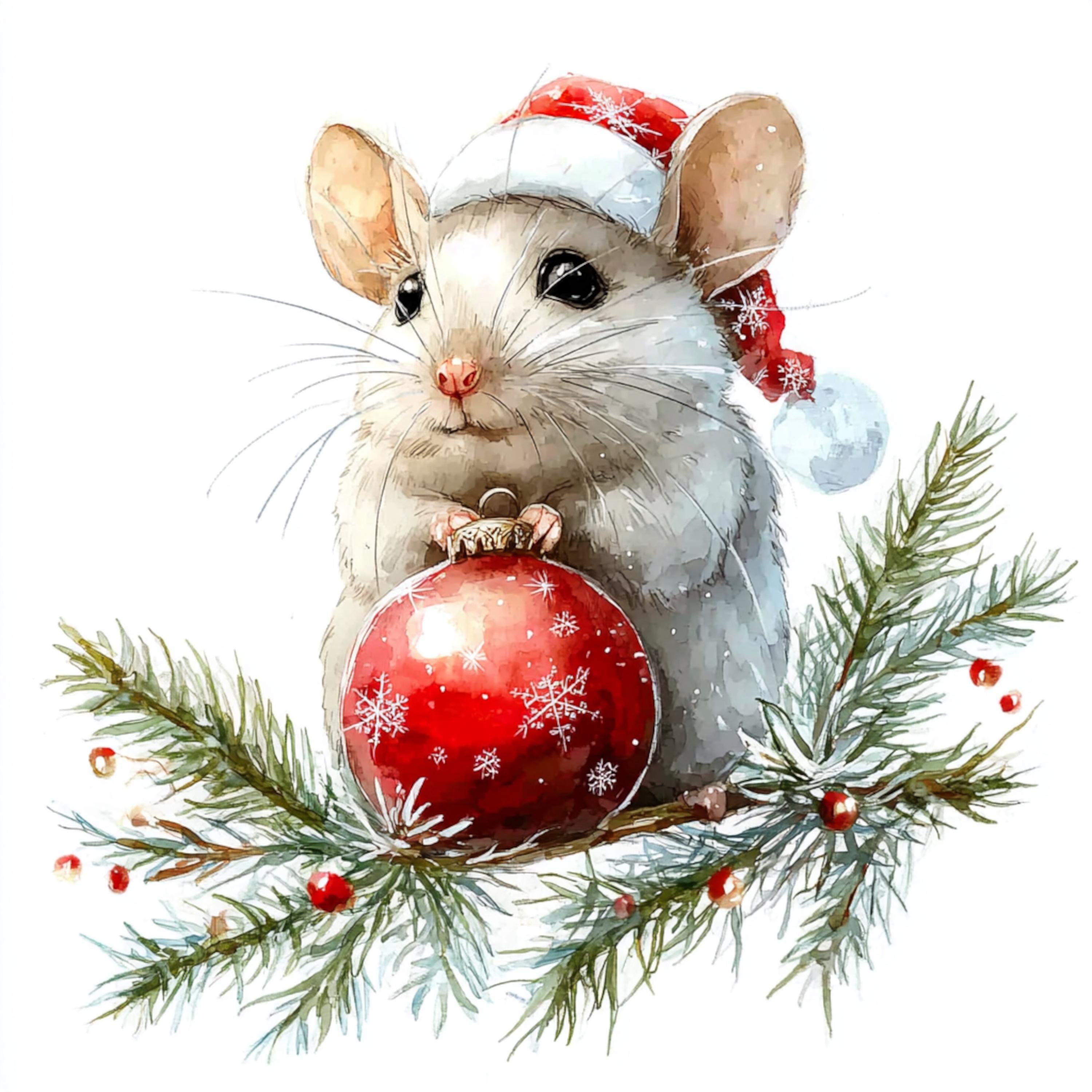 10 Printable Little Mouse, Watercolor Christmas Mouse, Cute Animal ...