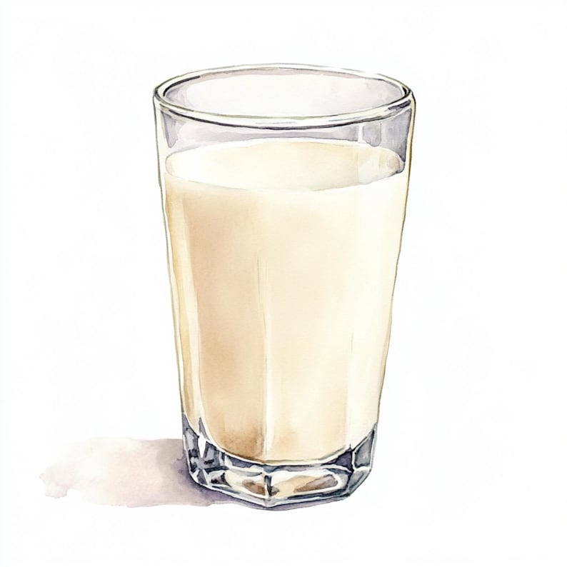 10 Printable Glass of Milk Art, Watercolor Milk, Healthy Food Decor ...