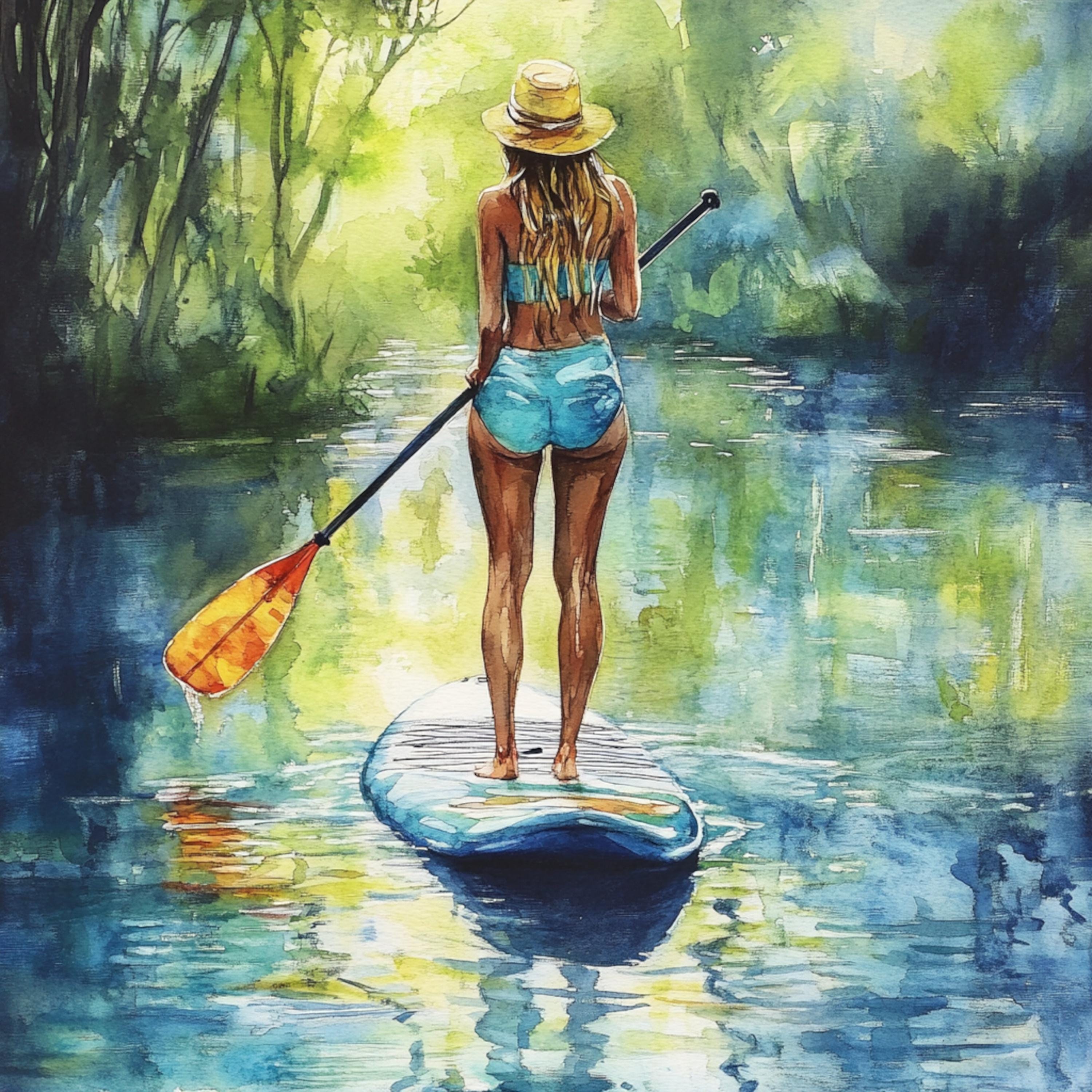 10 Printable Girl on Sup, Women on Sup, Paddle Board on River, Girl ...