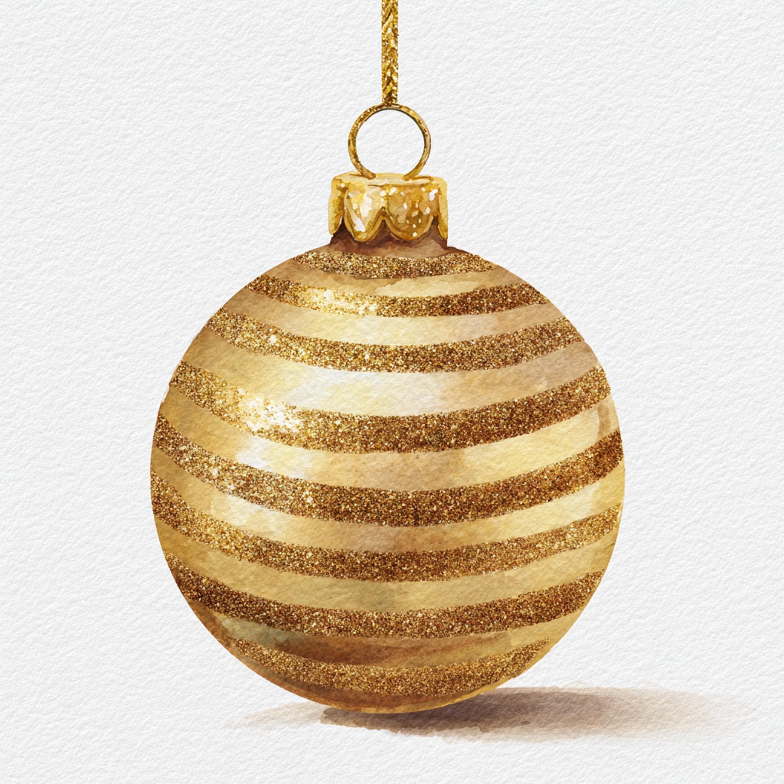10 Printable Gold Christmas Ornament, Watercolor Glittered Ornament ...