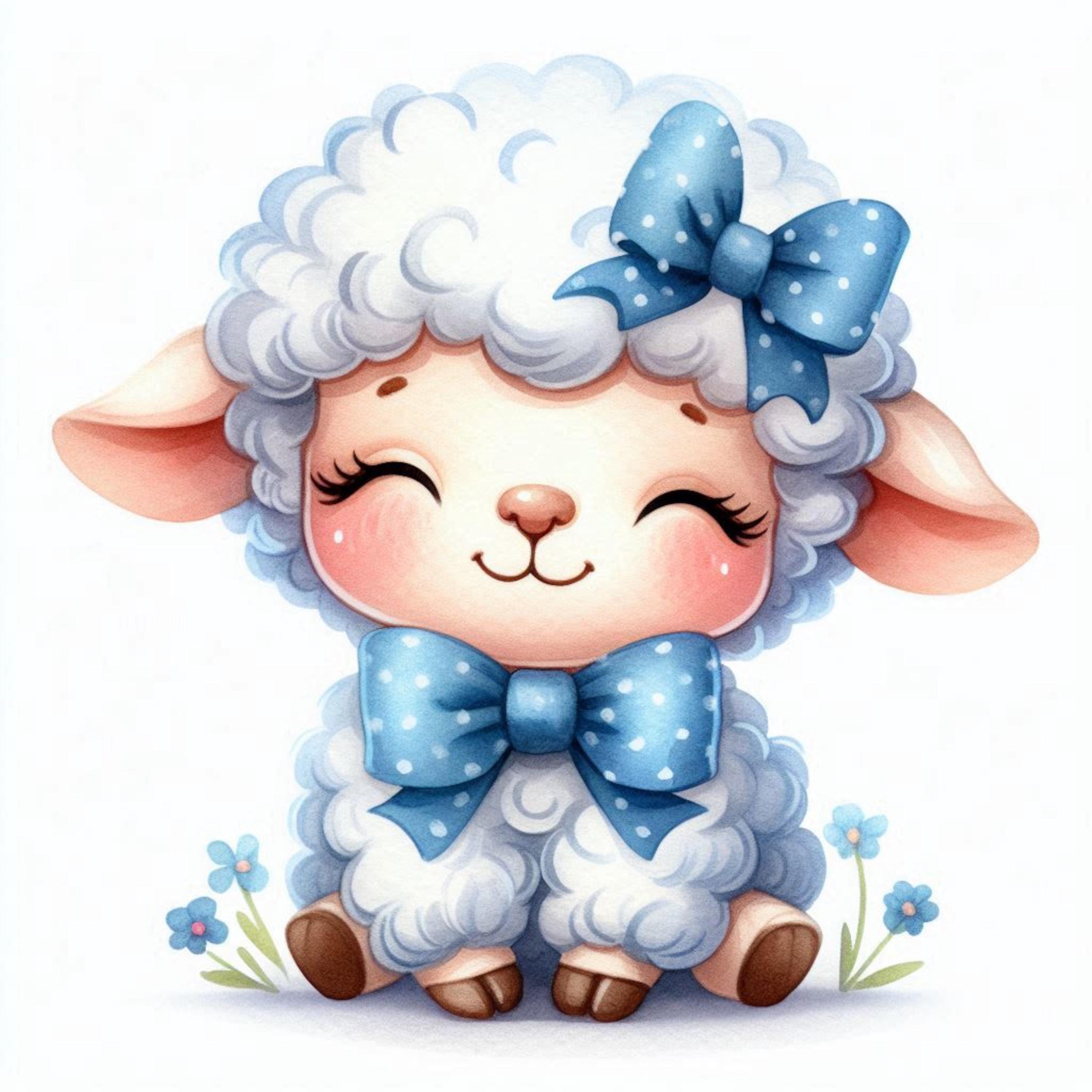 10 Printable Cute Baby Sheep Clipart, Watercolor Sheep, Sheep Girl ...