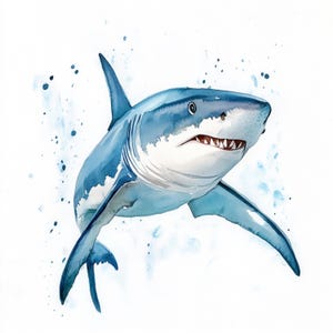 Printable Shark Clipart, Shark Watercolor, 10 Nautical Clip Art ...