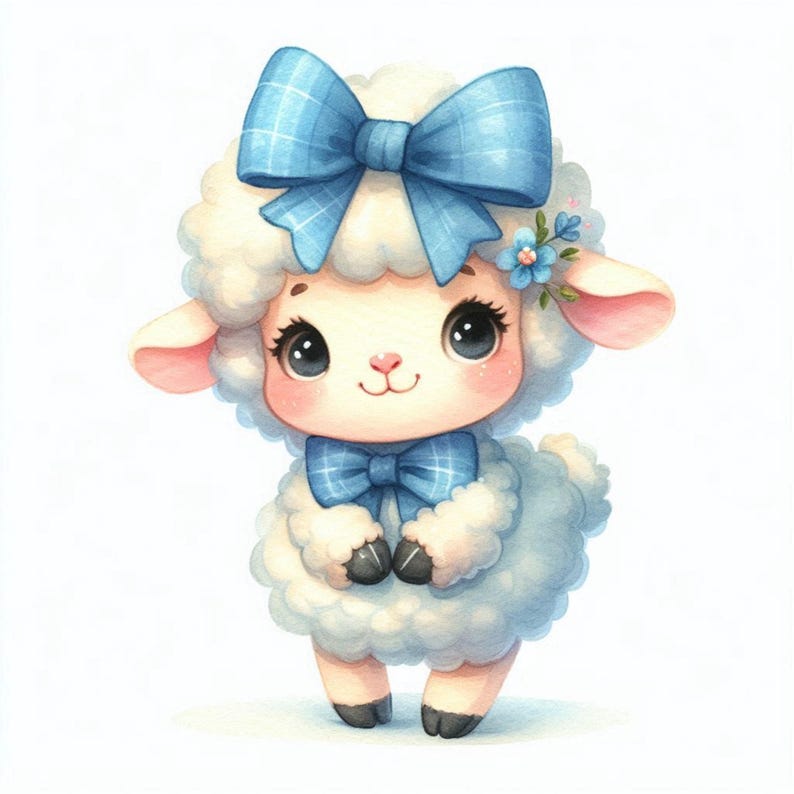 10 Printable Cute Baby Sheep Clipart, Watercolor Sheep, Sheep Girl ...