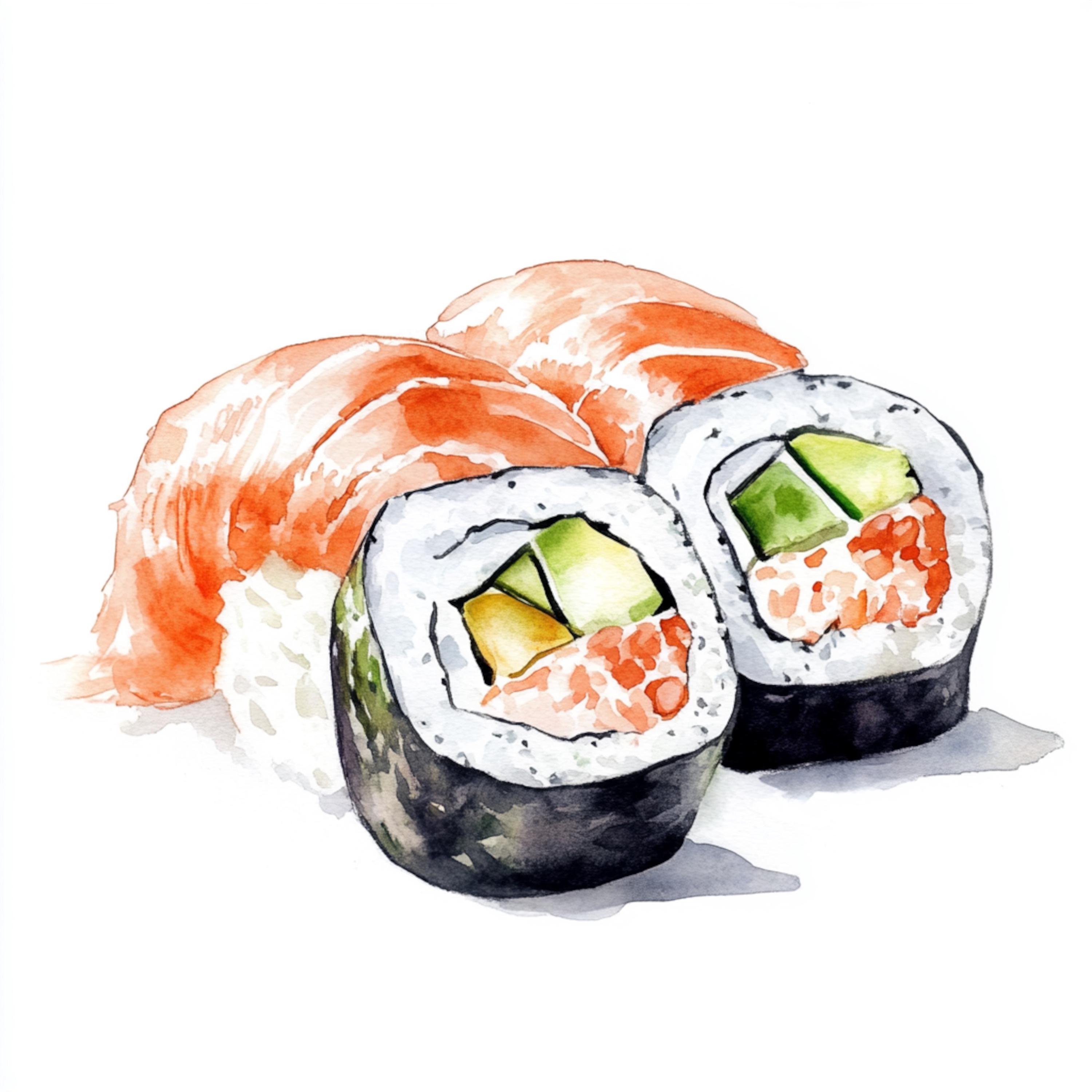 10 Printable Sushi Art, Watercolor Sushi, Sushi Minimalist Decor ...