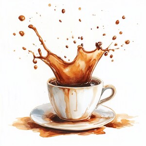 Printable Coffee Splash Art, Watercolor Images, Coffee Splash Print ...