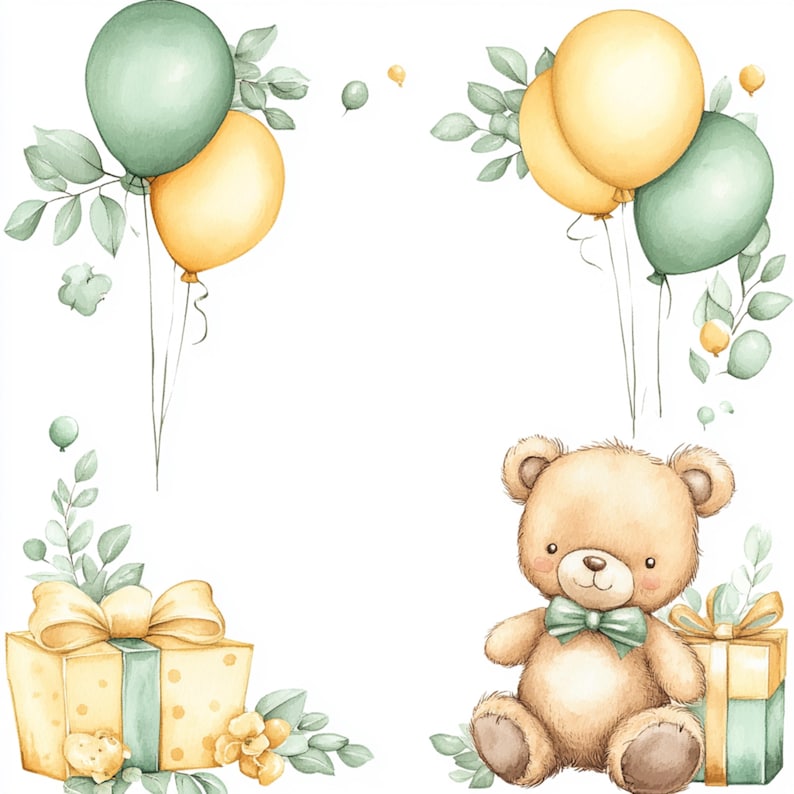 10 Printable Birthday Frames, Watercolr Birthday Frame, Teddy Bear ...
