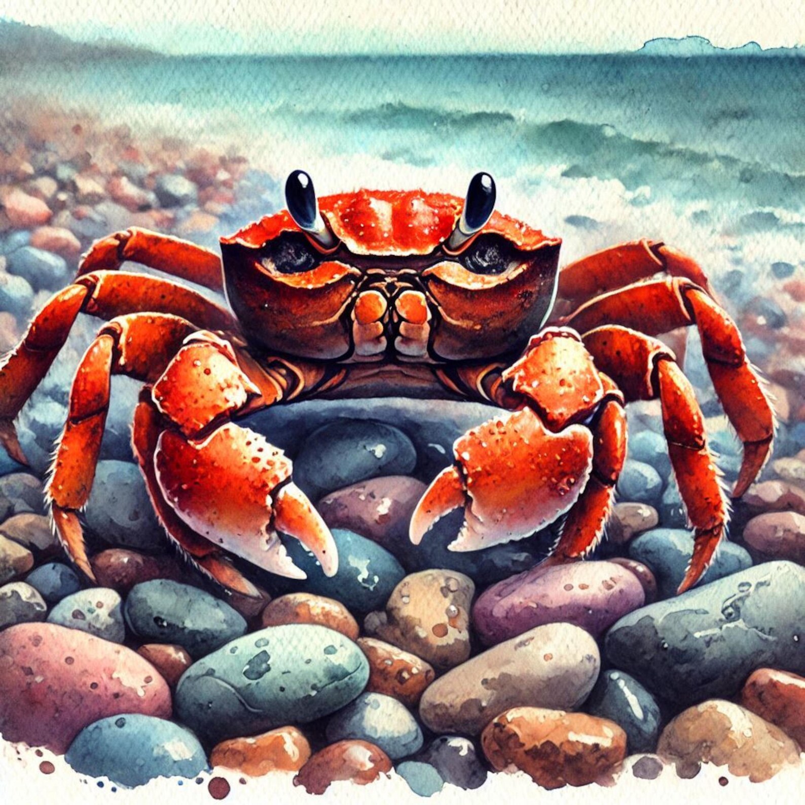 10 Printable Crab on Beach, Crab Watercolor, Nautical Clip Art ...