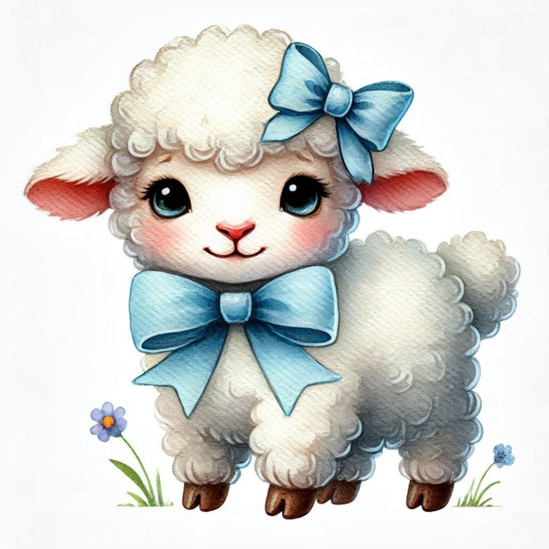 10 Printable Cute Baby Sheep Clipart, Watercolor Sheep, Sheep Girl ...