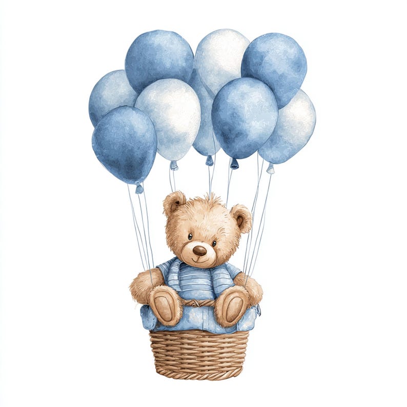 12 Printable Teddy Bear, Watercolor Teddy, Celebration Decor, Blue ...