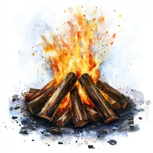10 Printable Bonfire Art, Watercolor Flame, Bonfire Clipart, Printable ...