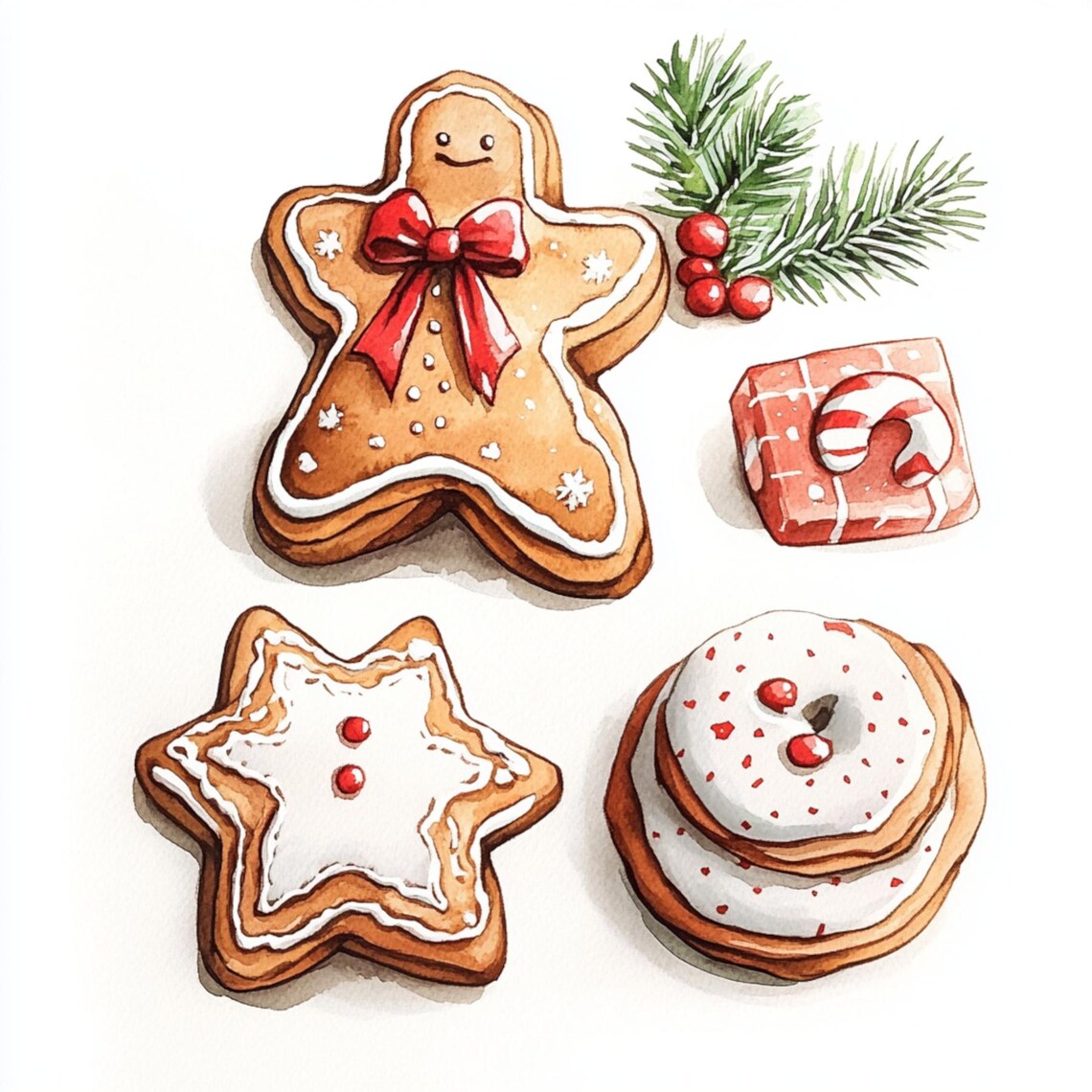 Gingerbread Cookies, Watercolor Images, Digital Paper Craft, Christmas ...