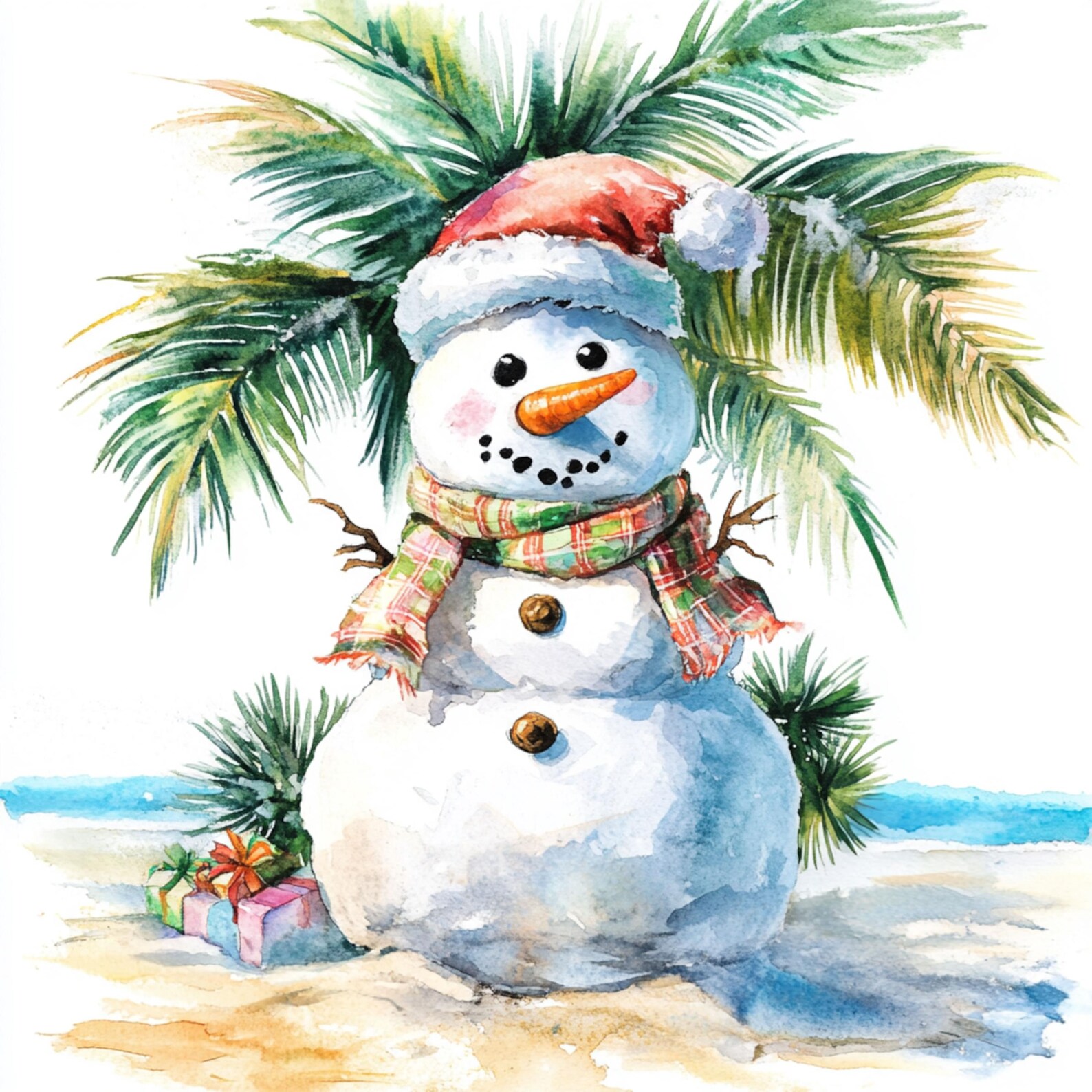 Christmas Tropical Snowman Print, Christmas Card Art, Printable ...