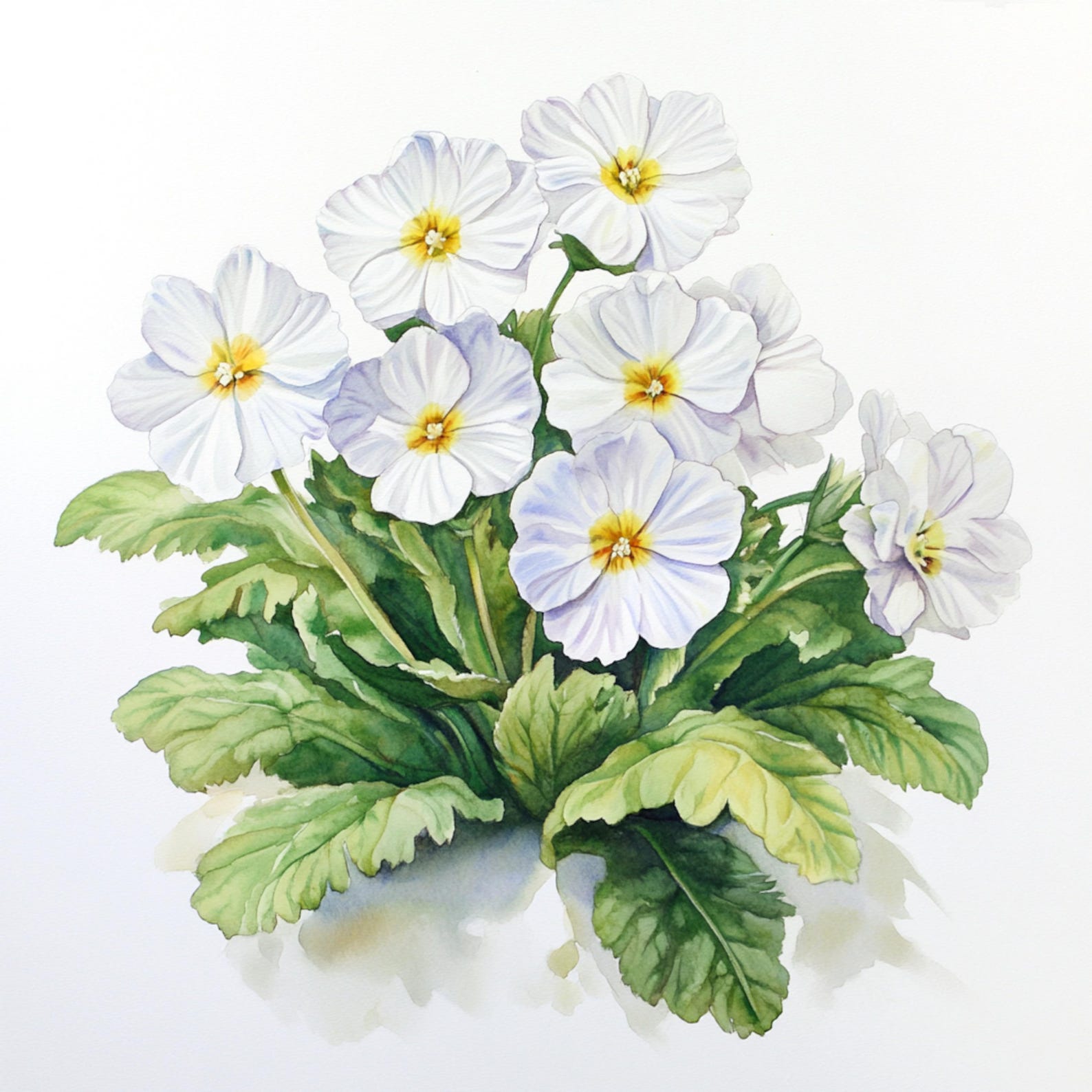 10 Printable White Primula Art, Watercolor Images, Primrose Botanical ...