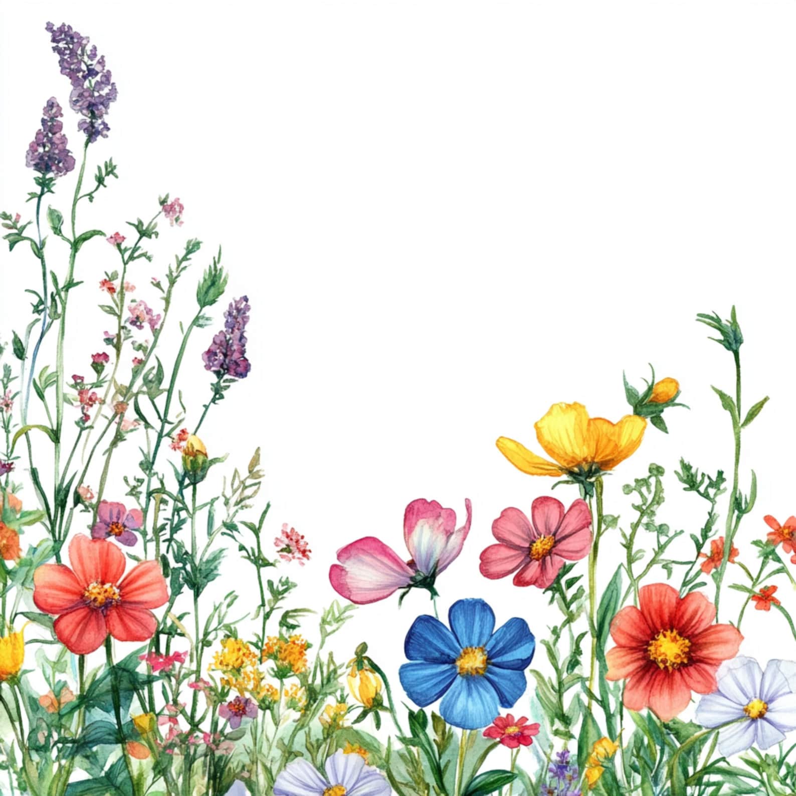 10 Printable Wildflowers Border Decor, Watercolor Grassland Flowers ...