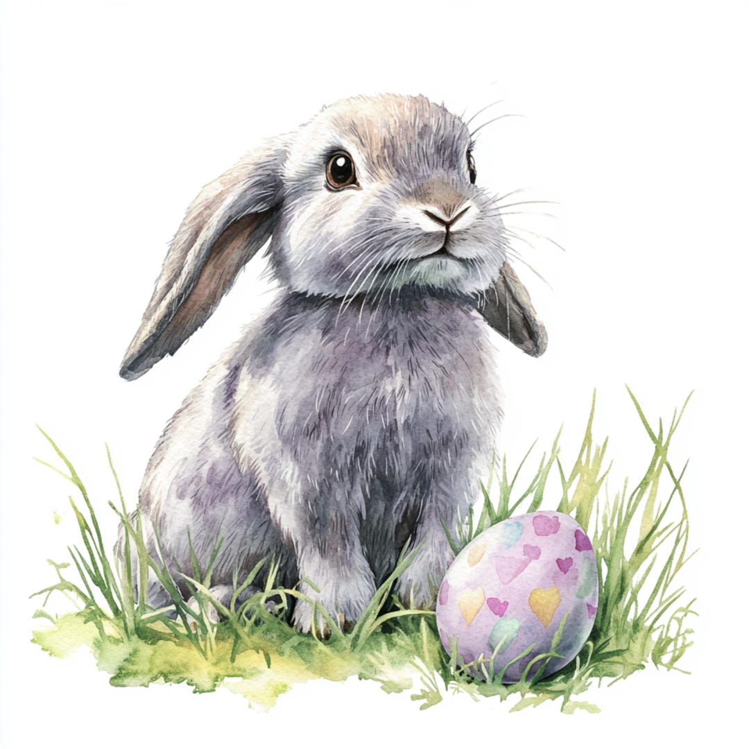 Printable Easter Rabbit Clipart, Watercolor Art, Mini Lop Bunny ...