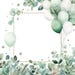 10 Printable Green White Balloons Frame, Watercolor Party Ballons ...