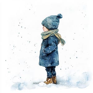 Printable Little Boy in Winter, Watercolor Boy Art, Watercolor Clip Art ...