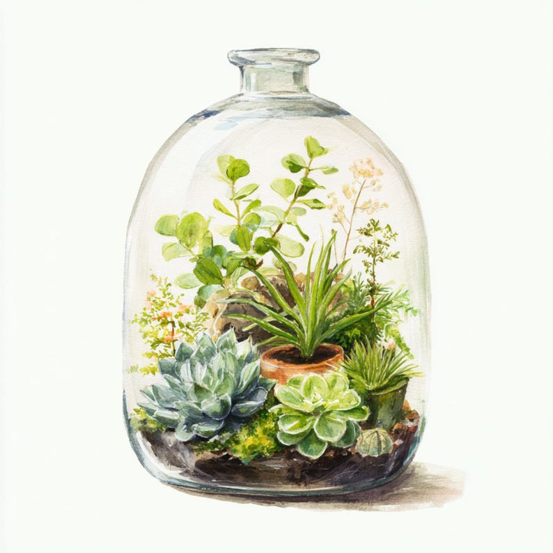 10 Printable Terrarium, Glass Terrarium, Botanical Terrarium Decor ...