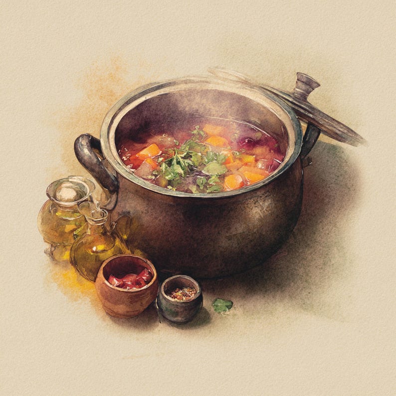11 Printable Boiling Soup, Watercolor Soup in Pot, Kitchen Decor ...