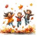 11 Printable Kids in Autumn, Watercolor Autumn Leaves Fun, Watercolor ...