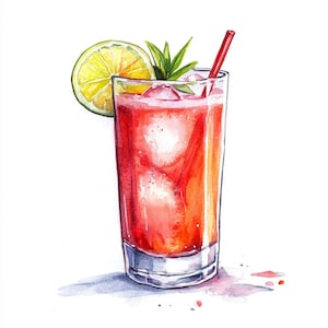 10 Printable Beach Cocktail, Watercolor Images, Tropical Cocktails Art ...