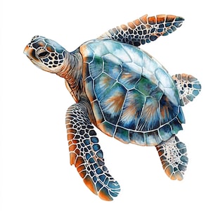 Cuty Turtle Watercolor, Sea Turtle Art, Printable Watercolor, High ...