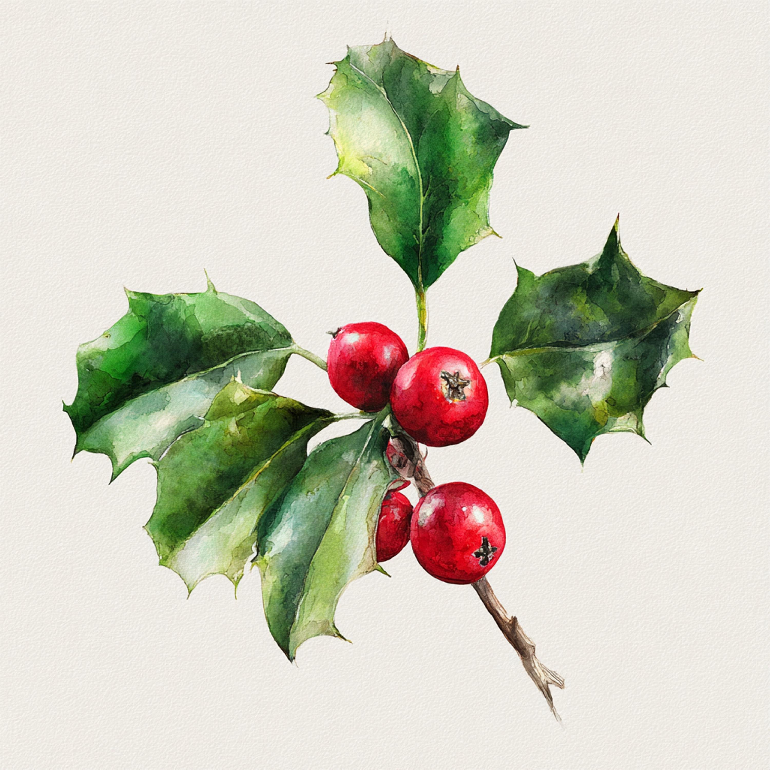 10 Printable Holly Berry Watercolor Art, Christmas Evergreen Decor ...