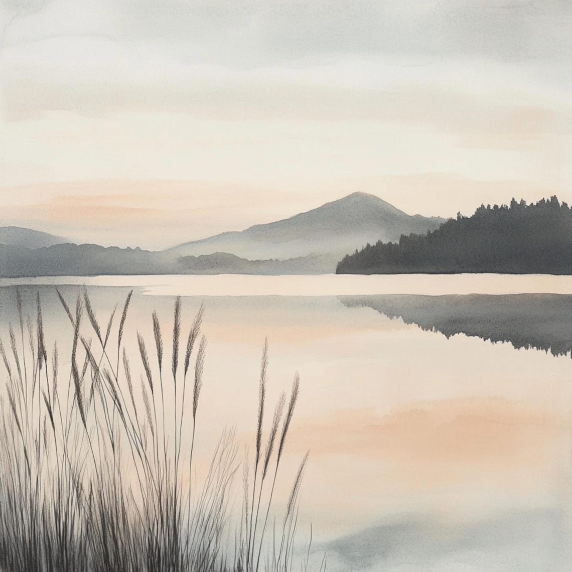 10 Printable Lake Landscape, Minimalist Landscape, Foggy Lake ...