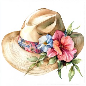 10 Printable Floral Hat, Woman Hat, Watercolor Clipart, High Quality ...